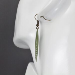 Olive Green earrings teardrop dangle lightweight oval filigree 2 1/4 inches long painted very lightweight