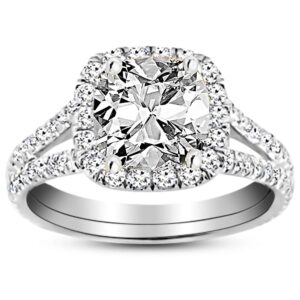 houston diamond district 14k white gold 3.75 carat lab grown diamond split shank cushion cut diamond engagement ring (g-h color vs2-si1 clarity 3 ct center)