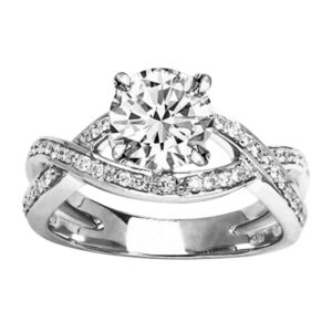 14k white gold 2 carat lab grown diamond twsting split shank round cut diamond engagement ring (g-h color vs2-si1 clarity 1.5 ct center)