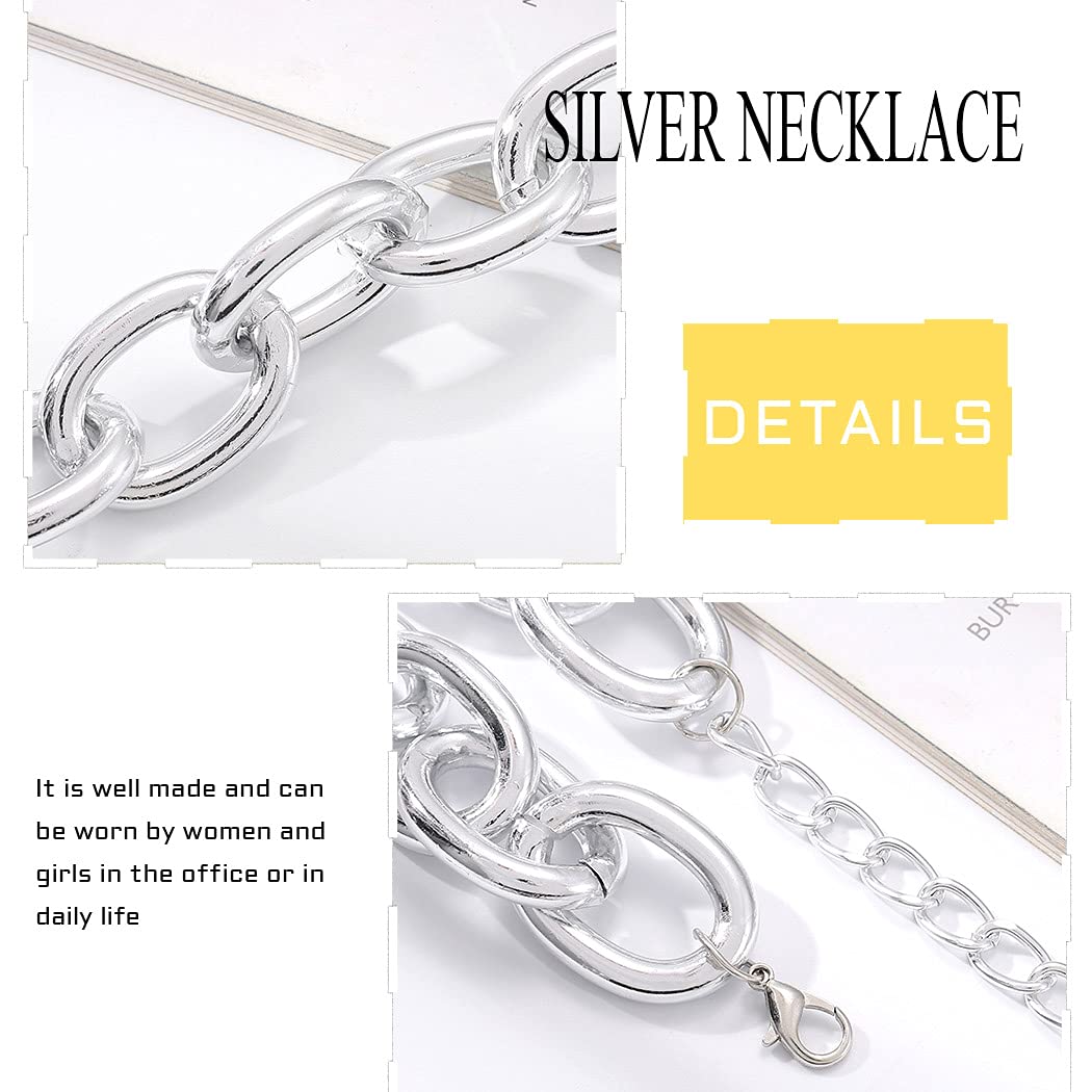 CLOACE Chunky Choker Necklace Silver Cuban Link Chain Necklaces Thick Necklace Chain Punk Jewelry Adjustable for Women and Girls (Silver chain)