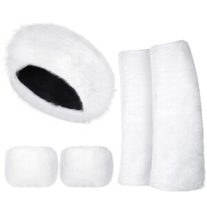 satinior 3 pieces faux fur headband set ear warmer headwrap furry wrist cuff leg warmers boot cuff winter accessories for women girls (white)