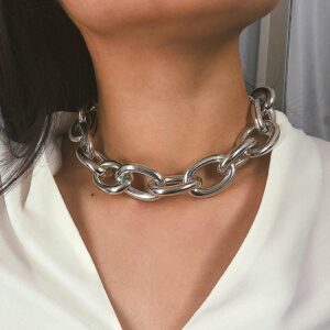 cloace chunky choker necklace silver cuban link chain necklaces thick necklace chain punk jewelry adjustable for women and girls (silver chain)