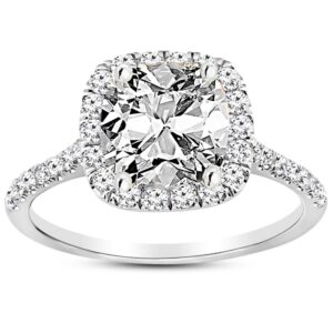 houston diamond district - 14k white gold 3 carat lab grown diamond halo cushion cut diamond engagement ring (g-h color vs1-vs2 clarity 2.5 ct center), size: 6