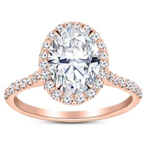 houston diamond district 14k rose gold 1.5 carat lab grown igi certified diamond halo oval cut diamond engagement ring (i-j color si1-si2 clarity 1 ct center) size 5