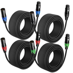 aqool xlr cable 25ft 4 pack, xlr male to female 3-pin microphone cables, premium balanced mic cables xlr speaker cable 25 feet