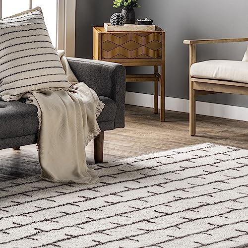 nuLOOM Zelda Machine Washable Wool Modern Geometric Area Rug, 5x8, Ivory