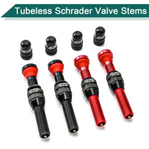 MUQZI Tubeless Schrader Valve Stems Kits - Alloy 60mm Bike No Tubes Valve Schrader Stems Universal for MTB Rim Tubeless Valve with Removal Tool, Black