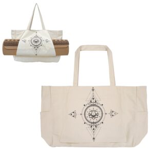 burro chakra themed yoga mat cotton tote bag with mat carrier pocket extra pocket inside (yb105 ivory)