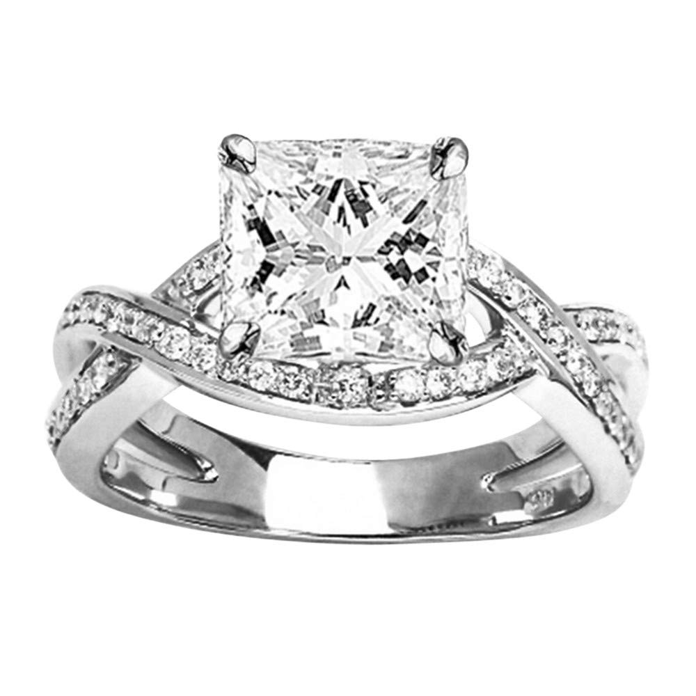 Houston Diamond District 14K White Gold 1.5 Carat LAB GROWN DIAMOND Twsting Split Shank Princess Cut Diamond Engagement Ring (E-F Color VS2-SI1 Clarity 1 Ct Center),size:5