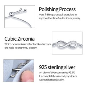 KUNSIR Slider Charm Cubic Zirconia Bracelet in 925 Sterling Silver, Mother's Day Bracelets…