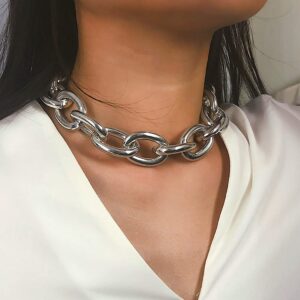 CLOACE Chunky Choker Necklace Silver Cuban Link Chain Necklaces Thick Necklace Chain Punk Jewelry Adjustable for Women and Girls (Silver chain)