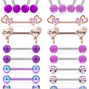 Ocptiy Nipple Rings for Women 14G Surgical Stainless Steel Horsesshoes Nipple Shield Barbell Ring Bar Nipplerings Body Nipple Piercing Jewelry Purple