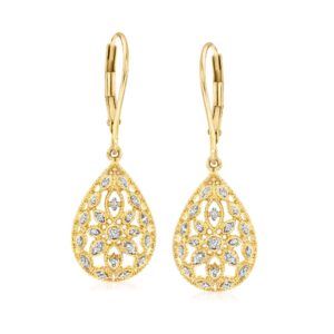 ross-simons 0.10 ct. t.w. diamond openwork teardrop earrings in sterling