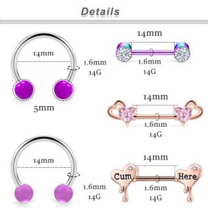 Ocptiy Nipple Rings for Women 14G Surgical Stainless Steel Horsesshoes Nipple Shield Barbell Ring Bar Nipplerings Body Nipple Piercing Jewelry Purple