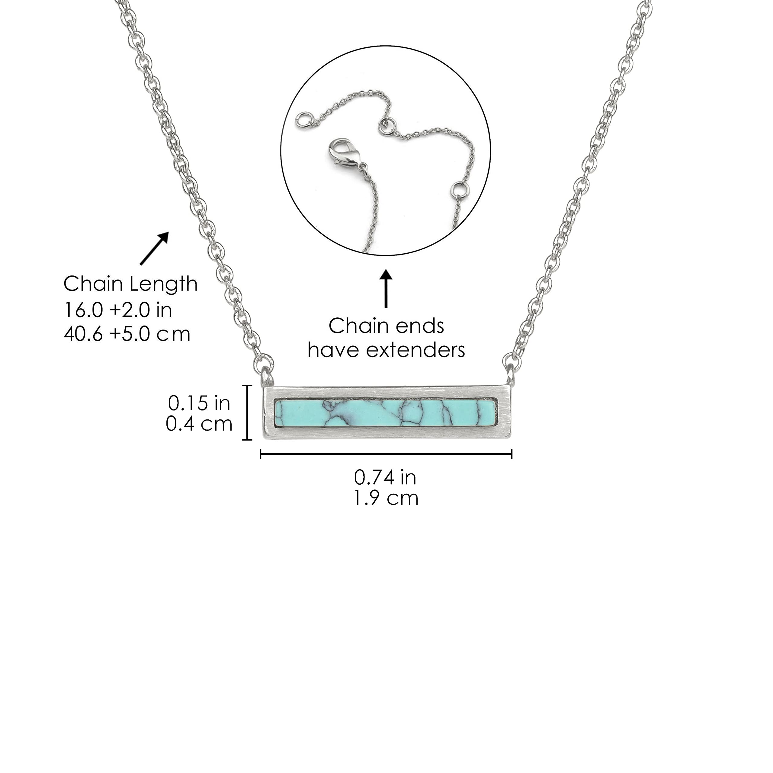 Lauren-Spencer Gemstone Bar Necklaces for Women Gold Silver Plated Simulated Turquoise Necklace Pendant Triangle Square Necklaces Dainty Choker Necklace Jewelry Gift (Silver-Turquoise Bar Necklace)