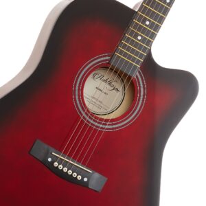 Ashthorpe 41-inch Beginner Cutaway Acoustic Guitar Package (Red), Full Size Basic Starter Kit w/Gig Bag, Strings, Strap, Tuner, Picks