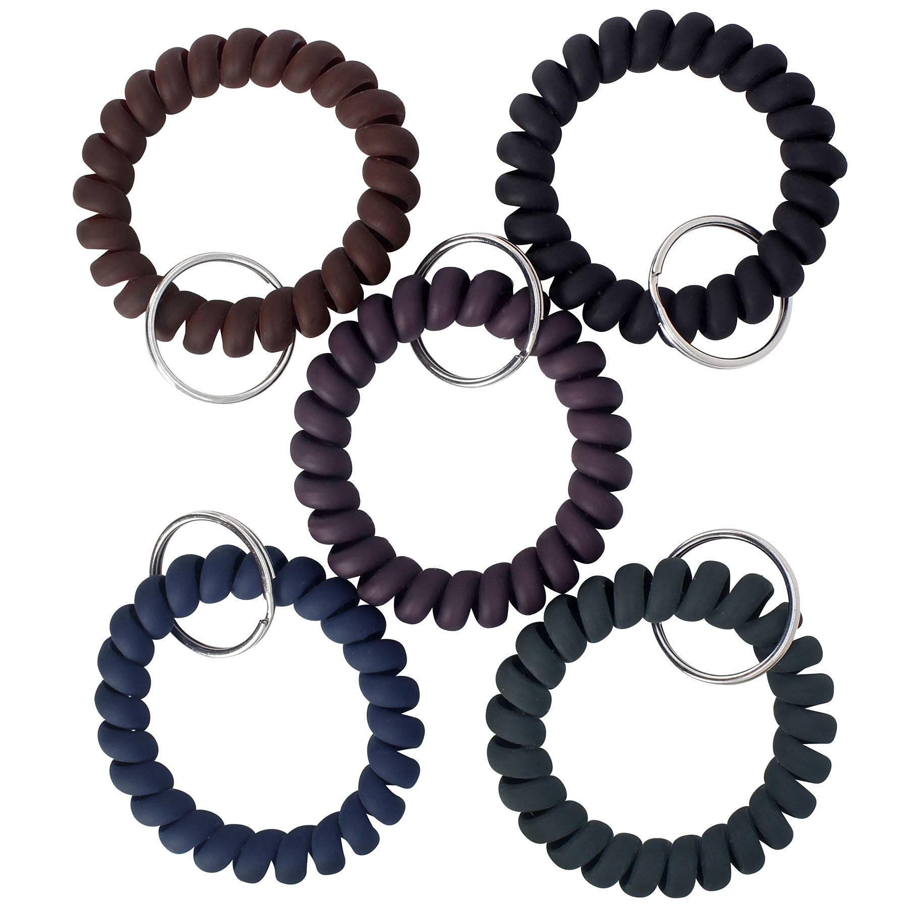 BIHRTC 5PCS Spiral Keychain Bracelet Wrist Coil Stretch Wristband Elastic Stretchable Bracelet Key Ring Key Chain Key Holder Spring Flexible Spiral Wrist for Gym Pool Outdoor Sauna Keychain