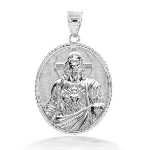 religious jewelry 925 sterling silver sacred heart of jesus christ oval medal pendant