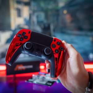 Custom Wireless UN-MODDED PRO Controller compatible with PS5 Exclusive Unique Design (Chrome Red)