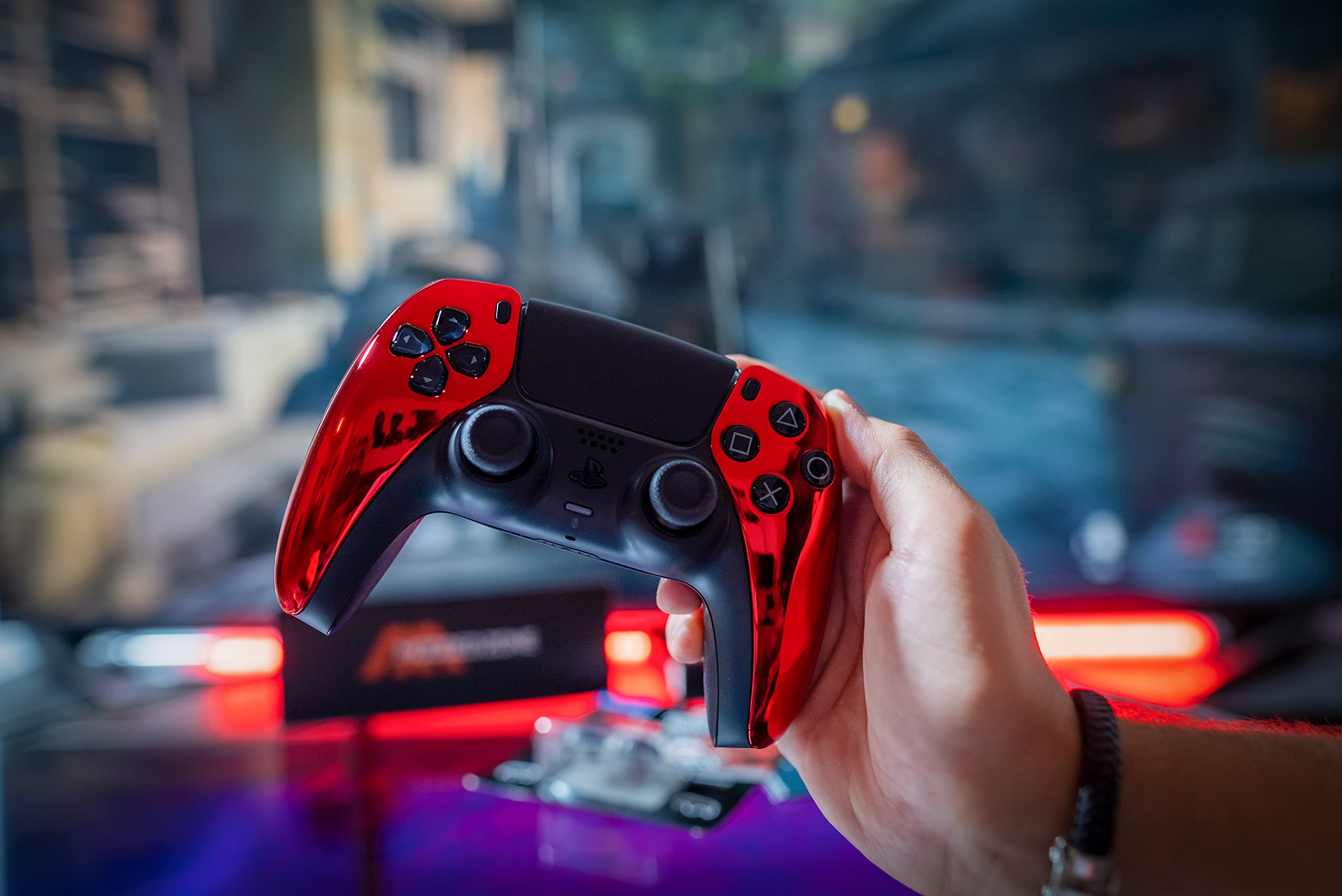 Custom Wireless UN-MODDED PRO Controller compatible with PS5 Exclusive Unique Design (Chrome Red)