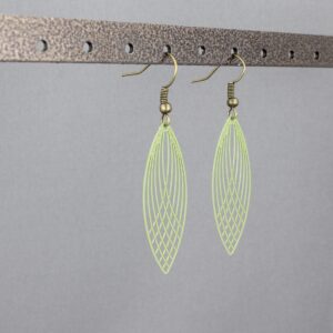 Olive Green earrings teardrop dangle lightweight oval filigree 2 1/4 inches long painted very lightweight