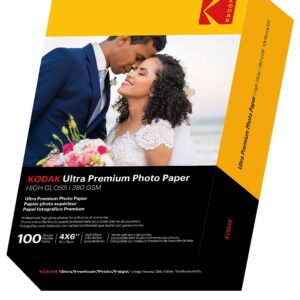 Kodak photo paper 4 x 6 glossy, 100 count 74 lb - 280 gsm (41178-9891178)