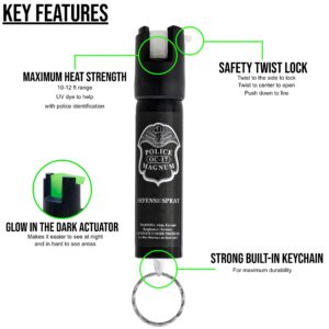 POLICE MAGNUM Small Pepper Spray Self Defense- Max Heat Strength OC- Made in The USA- 3 Pack 3/4oz GID Keyrings (Glow in Dark)