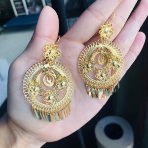 Folklorico Earrings, 3-Flowers (Medium) Size, Day of the Dead, Mexican Earrings