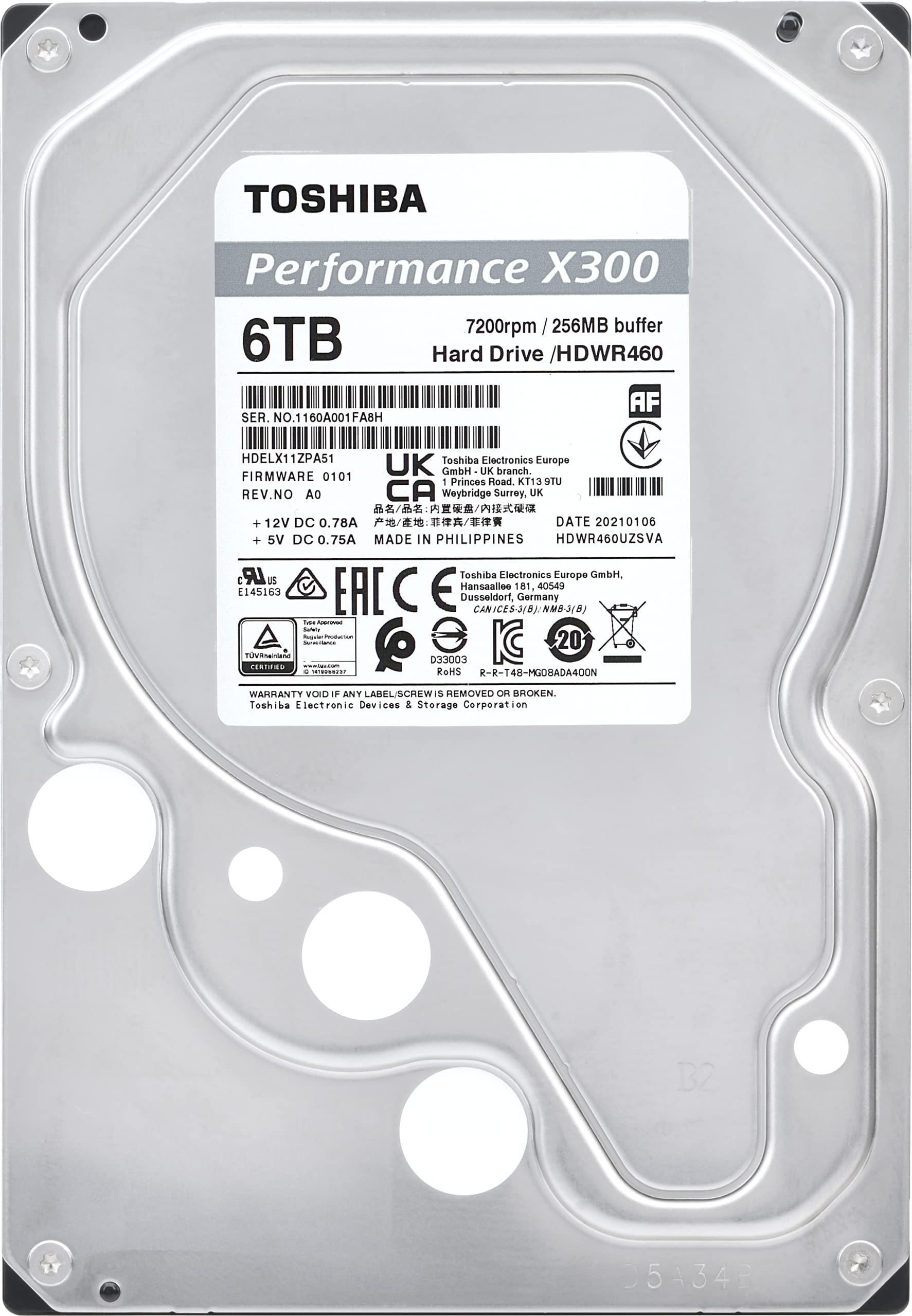 Toshiba X300 6TB Performance & Gaming 3.5-Inch Internal Hard Drive – CMR SATA 6 GB/s 7200 RPM 256 MB Cache - HDWR460XZSTA