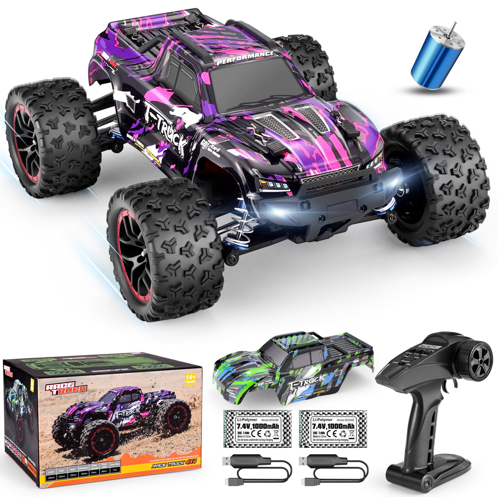 HAIBOXING 1/18 Scale Brushless Fast RC Cars 18859A, 4WD Off-Road Remote Control Trucks 48 KM/H Speed for Adults and Kids Boys, All Terrain Truck Toys Gifts with Extra Shell and Battery 40+ min Play