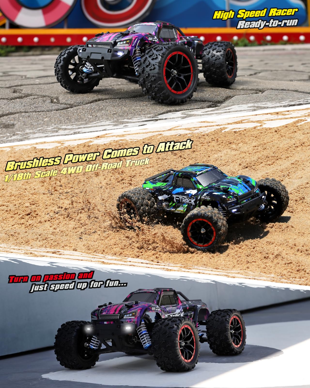 HAIBOXING 1/18 Scale Brushless Fast RC Cars 18859A, 4WD Off-Road Remote Control Trucks 48 KM/H Speed for Adults and Kids Boys, All Terrain Truck Toys Gifts with Extra Shell and Battery 40+ min Play