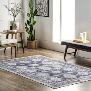 nuloom finley machine washable vintage distressed ultra thin area rug, 5' x 8', grey