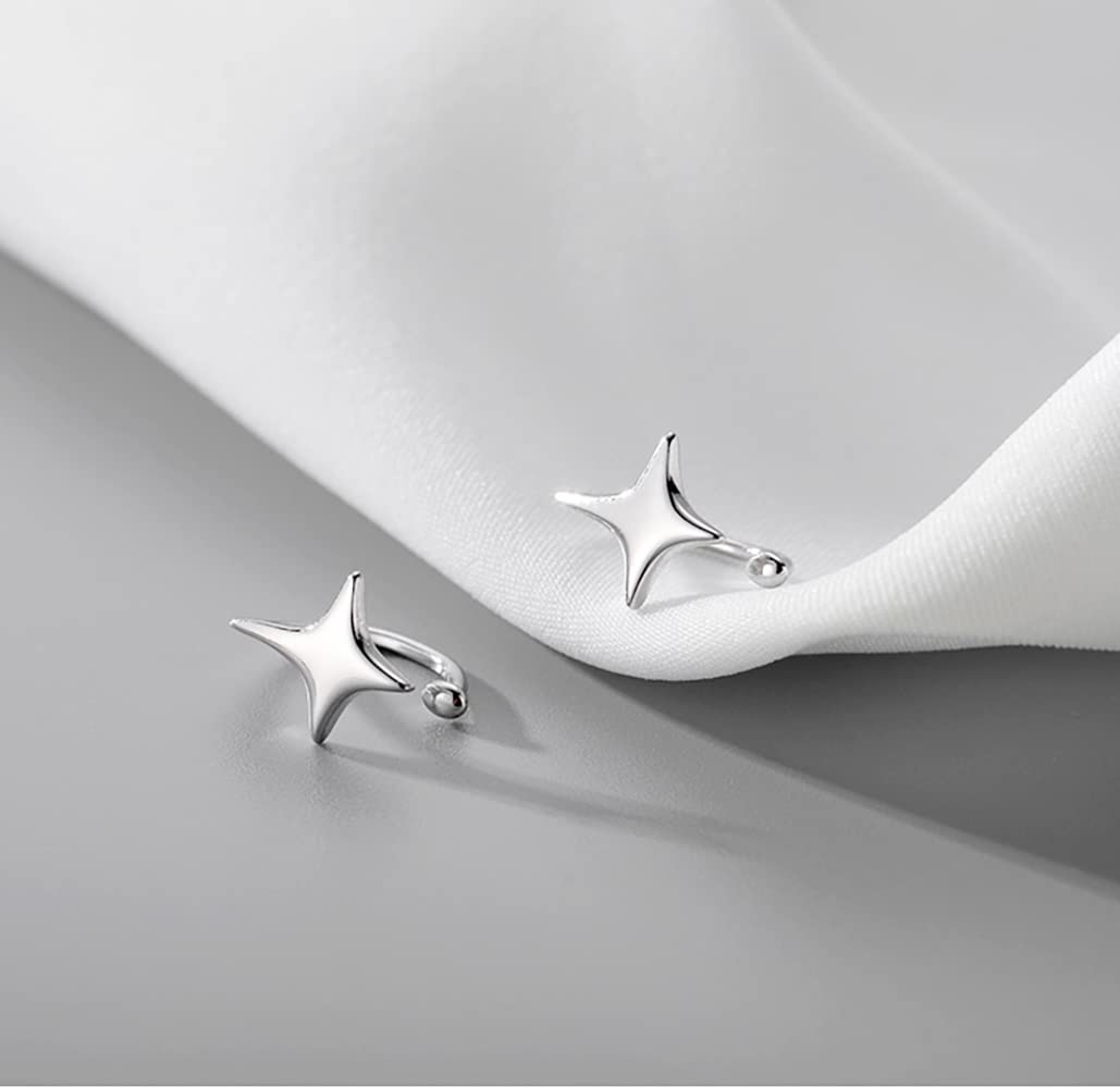 Reffeer Solid 925 Sterling Silver Star Cuff Earrings Cartilage Wraps for Women Helix Earrings Star Clip On Earrings No Piercing (A-Silver)