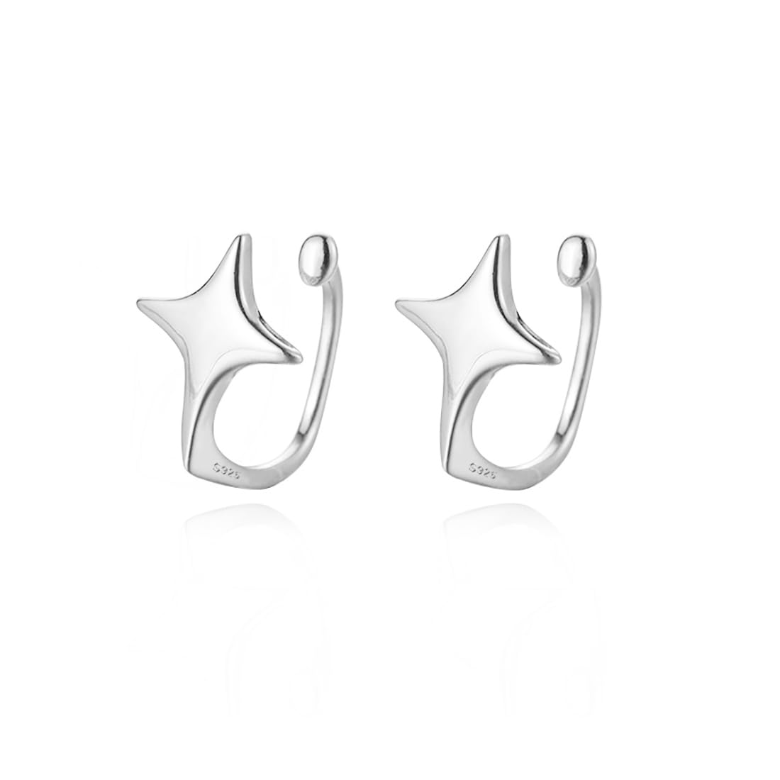 Reffeer Solid 925 Sterling Silver Star Cuff Earrings Cartilage Wraps for Women Helix Earrings Star Clip On Earrings No Piercing (A-Silver)