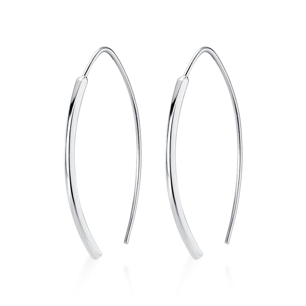 SLUYNZ 925 Sterling Silver Bar Dangle Earrings for Women Dangle Earrings Wire Threader Earrings Open Hoop Earrings (A-Silver)