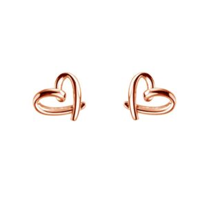 minimalist heart sterling silver earrings for women girls teens charm hollow love hearted stud tiny small cartilage tragus post pin hypoallergenic pierced ear jewelry birthday mother's day gifts 14k rose gold