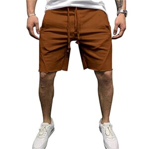 Men?s Casual Elastic Waist Drawstring Loose Short Cotton Comfy Sport Running Shorts Side Pocket Baggy Straight Short-pant (Brown,XX-Large)