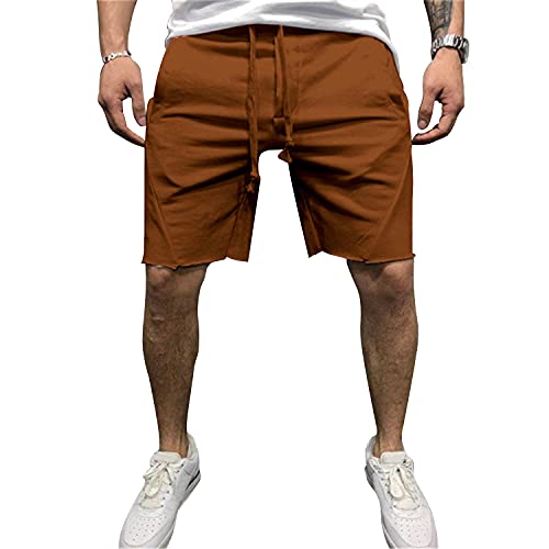 Men?s Casual Elastic Waist Drawstring Loose Short Cotton Comfy Sport Running Shorts Side Pocket Baggy Straight Short-pant (Brown,XX-Large)