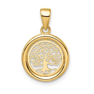 diamond2deal 14k yellow gold tree of life circle pendant (l-14mm w-14mm)