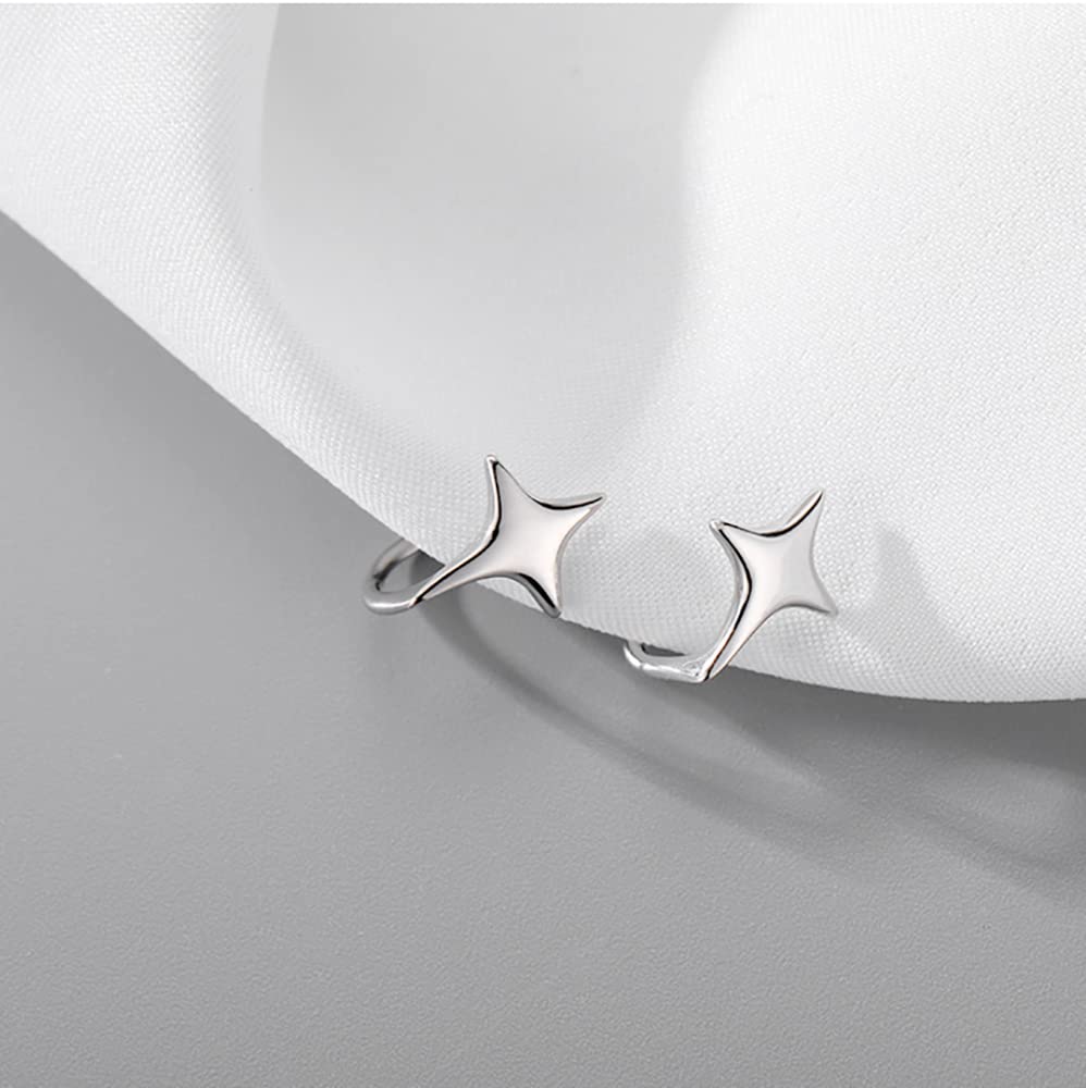 Reffeer Solid 925 Sterling Silver Star Cuff Earrings Cartilage Wraps for Women Helix Earrings Star Clip On Earrings No Piercing (A-Silver)