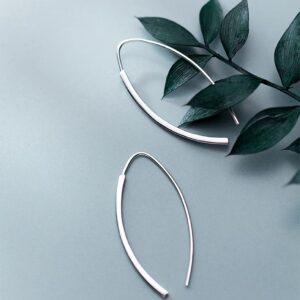 SLUYNZ 925 Sterling Silver Bar Dangle Earrings for Women Dangle Earrings Wire Threader Earrings Open Hoop Earrings (A-Silver)