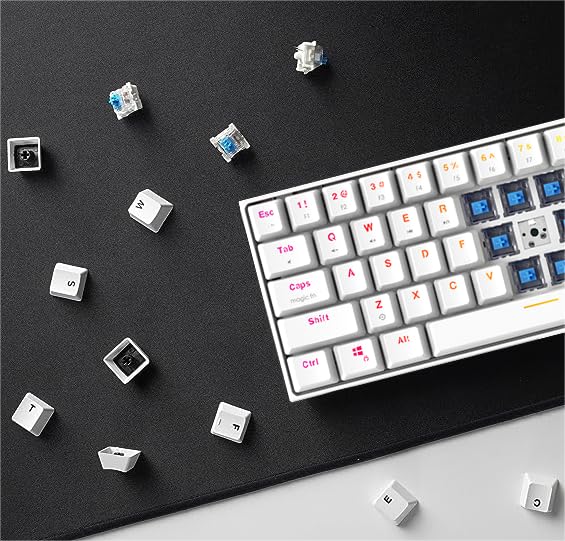 FANTECH MAXFIT61 RGB Wired 60% Mechanical Keyboard, 61 Keys Hot Swappable Type-C Programmable Gaming Keyboard, Outemu Blue Switch, White