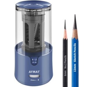 afmat long point pencil sharpener, auto stop & fast sharpening, electric pencil sharpener for artists, super long point, charcoal pencil sharpener plug in for φ6-12mm drawing/sketching/colored pencils