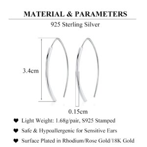 SLUYNZ 925 Sterling Silver Bar Dangle Earrings for Women Dangle Earrings Wire Threader Earrings Open Hoop Earrings (A-Silver)