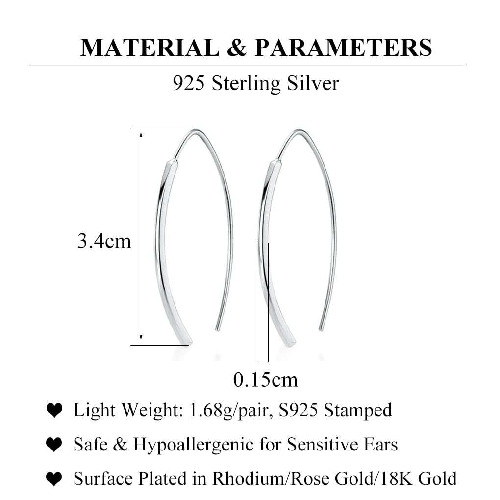 SLUYNZ 925 Sterling Silver Bar Dangle Earrings for Women Dangle Earrings Wire Threader Earrings Open Hoop Earrings (A-Silver)