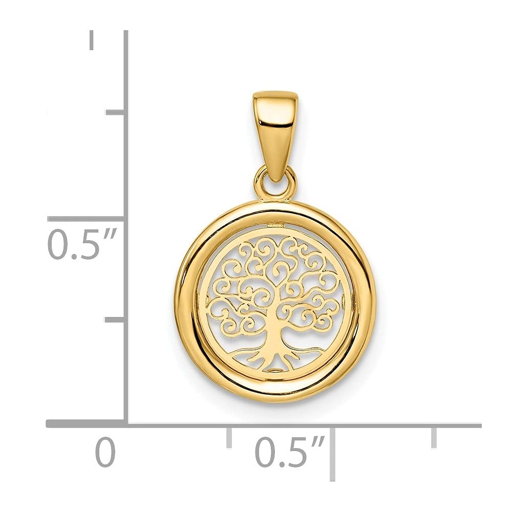 Diamond2Deal 14k Yellow Gold Tree of Life Circle Pendant (L-14mm W-14mm)