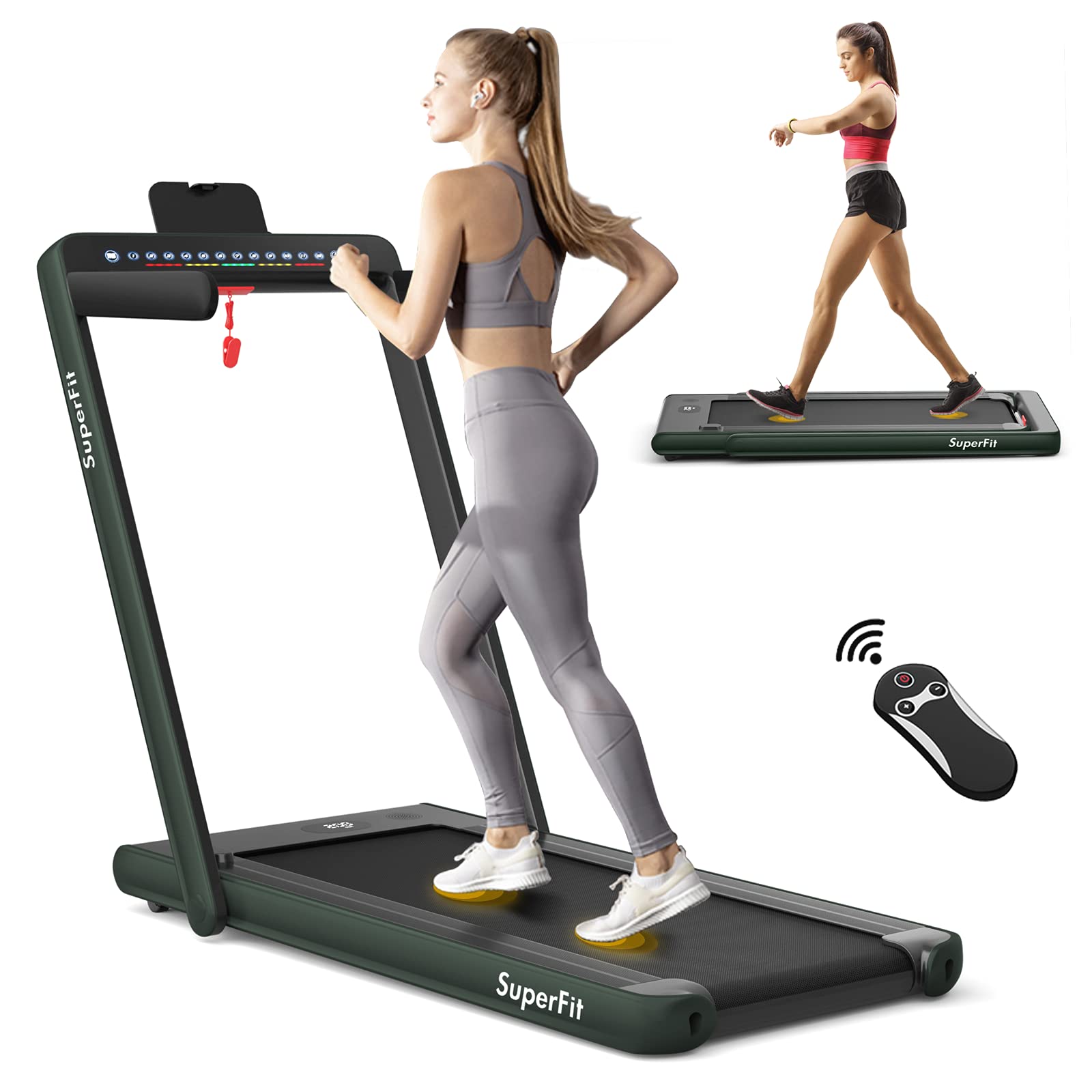 Sporfit 2 in 1 Folding Treadmill,Portable Installation-Free Treadmill with Bluetooth Speaker, Remote Control, APP Control and LED Display, Walking Jogging for Home Office Use, Green