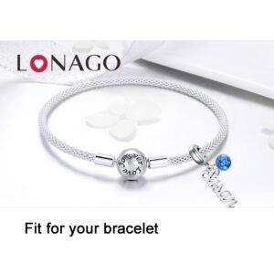 LONAGO Persoanlized Name Charm for Bracelet with Synthetic Birthstone Custom Name Bead Charm Nameplate Charm Bead for Women (Sterling Silver-silver color)