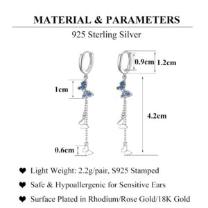 SLUYNZ 925 Sterling Silver Butterfly Dangle Earrings Tassel for Women CZ Butterfly Hoop Earrings Chain (A-Silver)