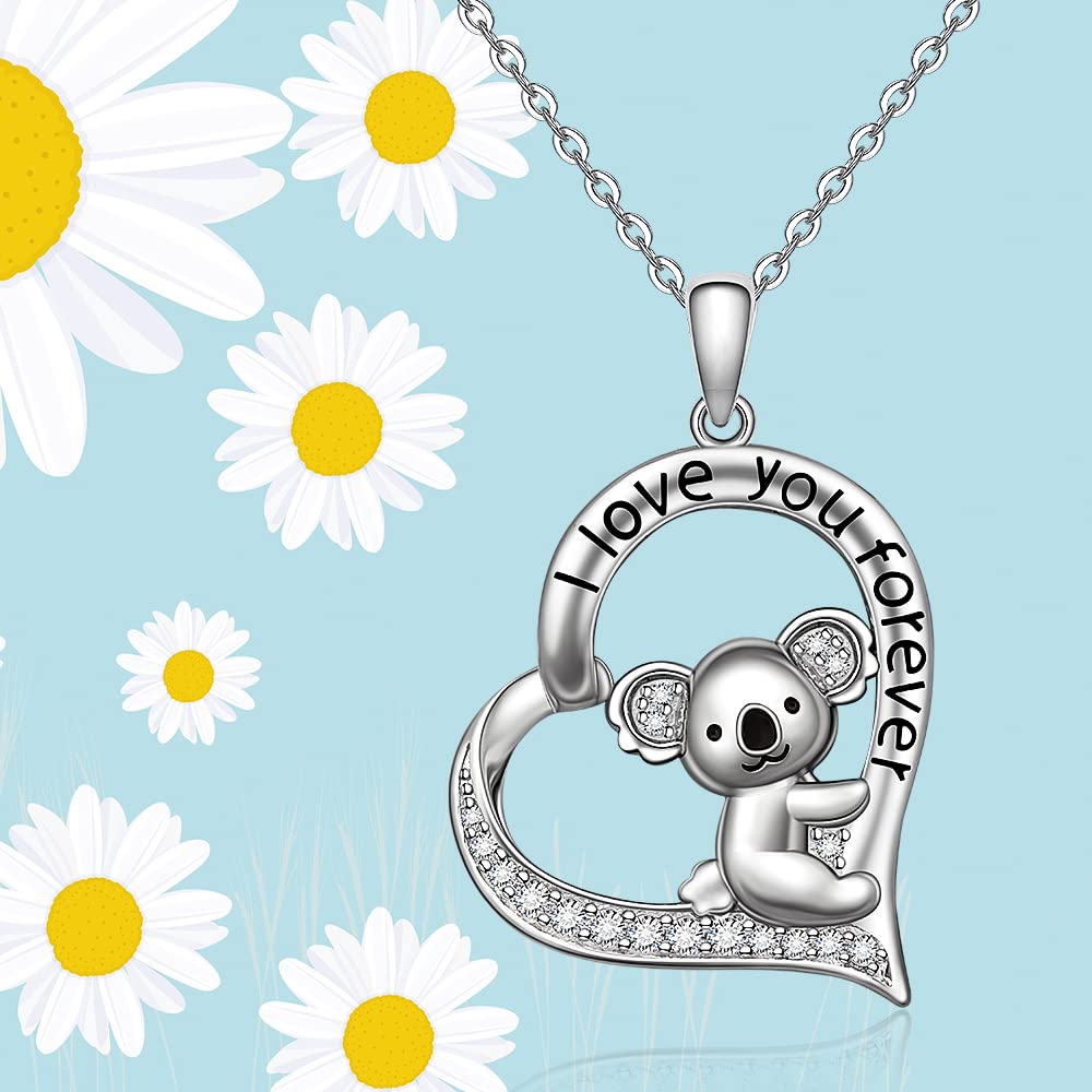 LOVGIFSET Sterling Silver Koala Necklace Cute Koala Bear Pendant Necklaces for Women Koala Gifts Bear Jewelry I Love You Forever